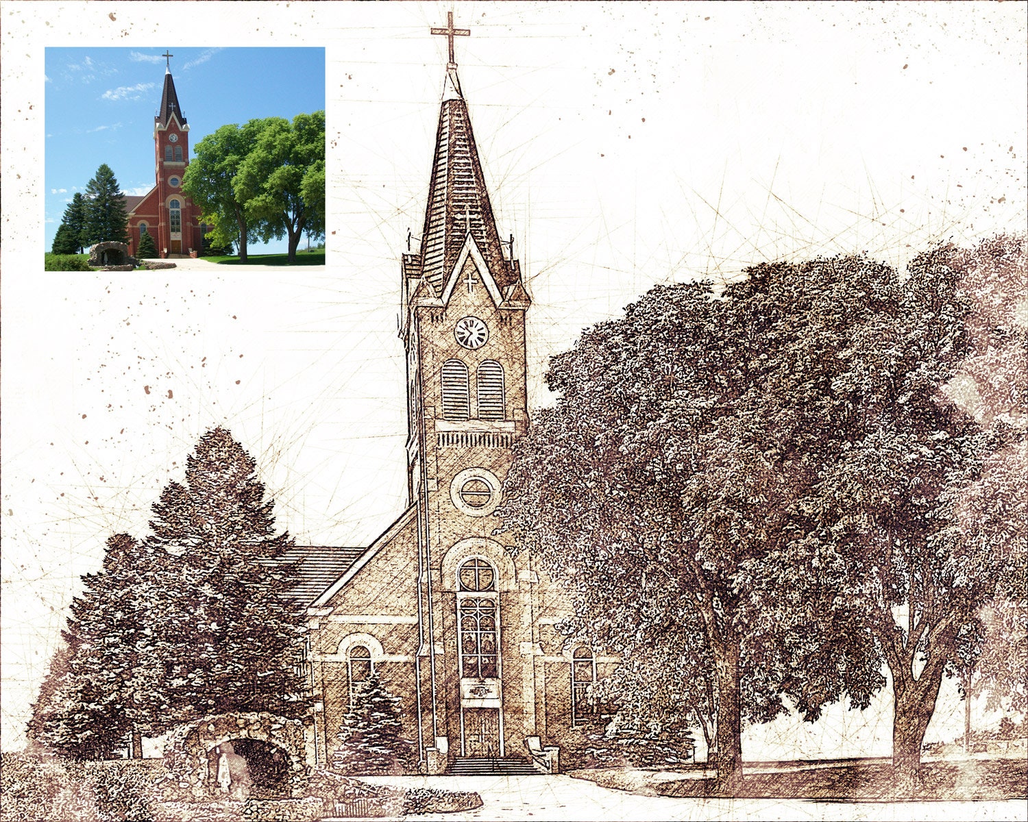 Church Portrait Photo to Art Chapel Portrait Church Sketch | Etsy