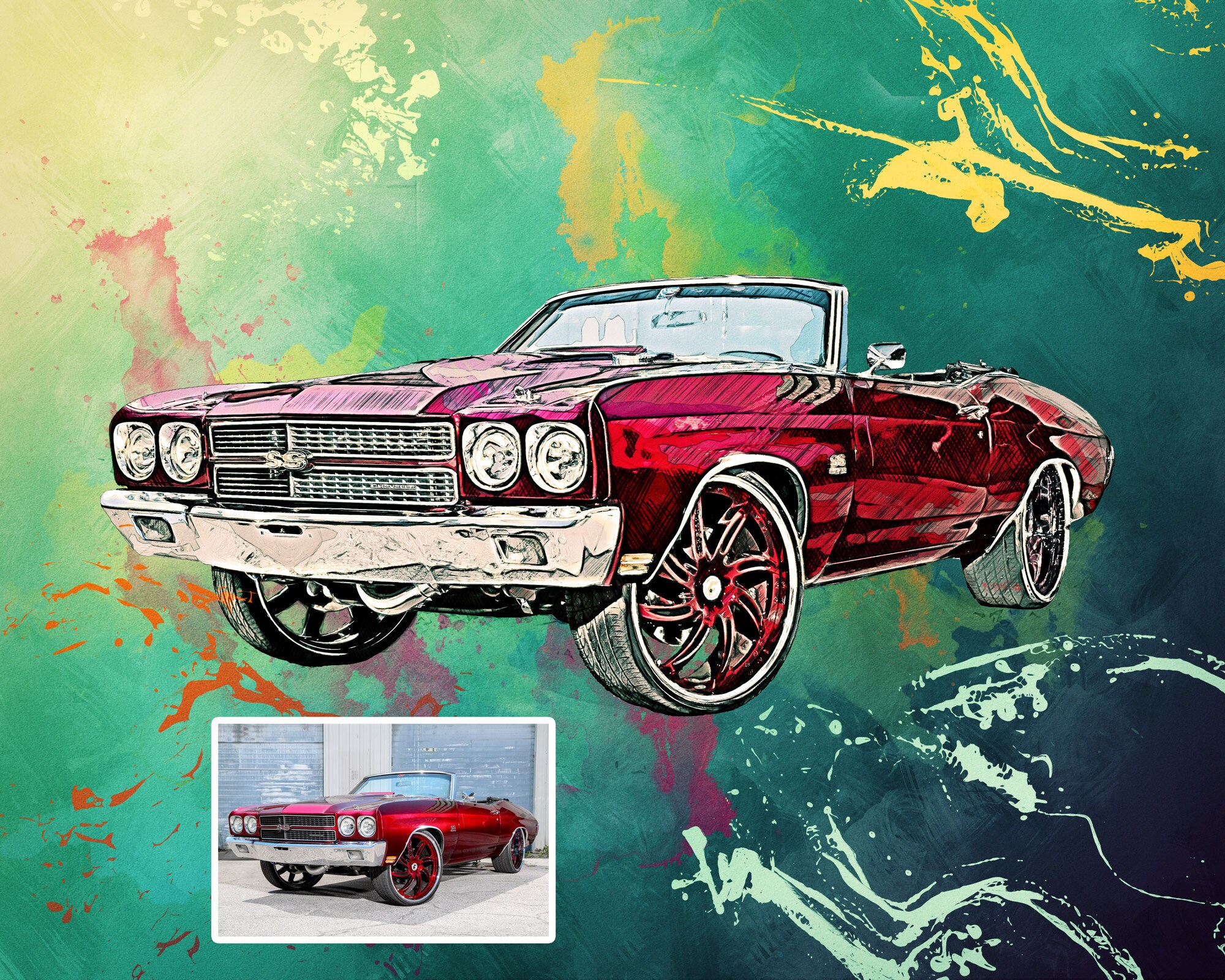 Muscle Car Portrait Custom Car Portrait Man Cave Decor Photo | Etsy