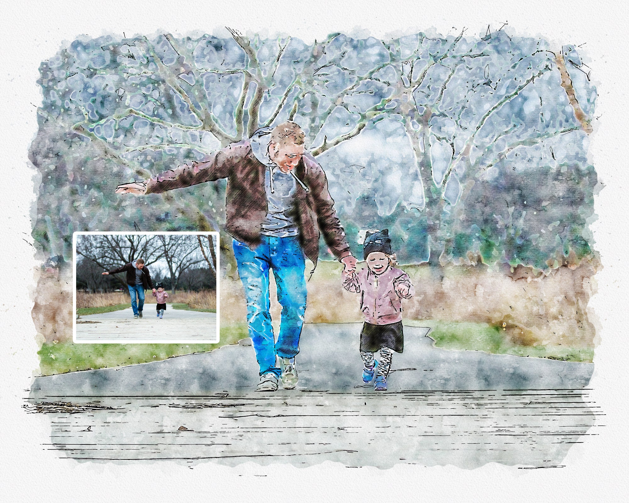 Daddy Portrait Fathers Day Portrait Custom Dad Portrait Family - Etsy