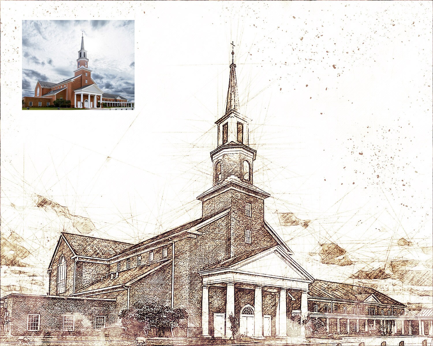 Church Portrait Photo to Art Chapel Portrait Church Sketch | Etsy