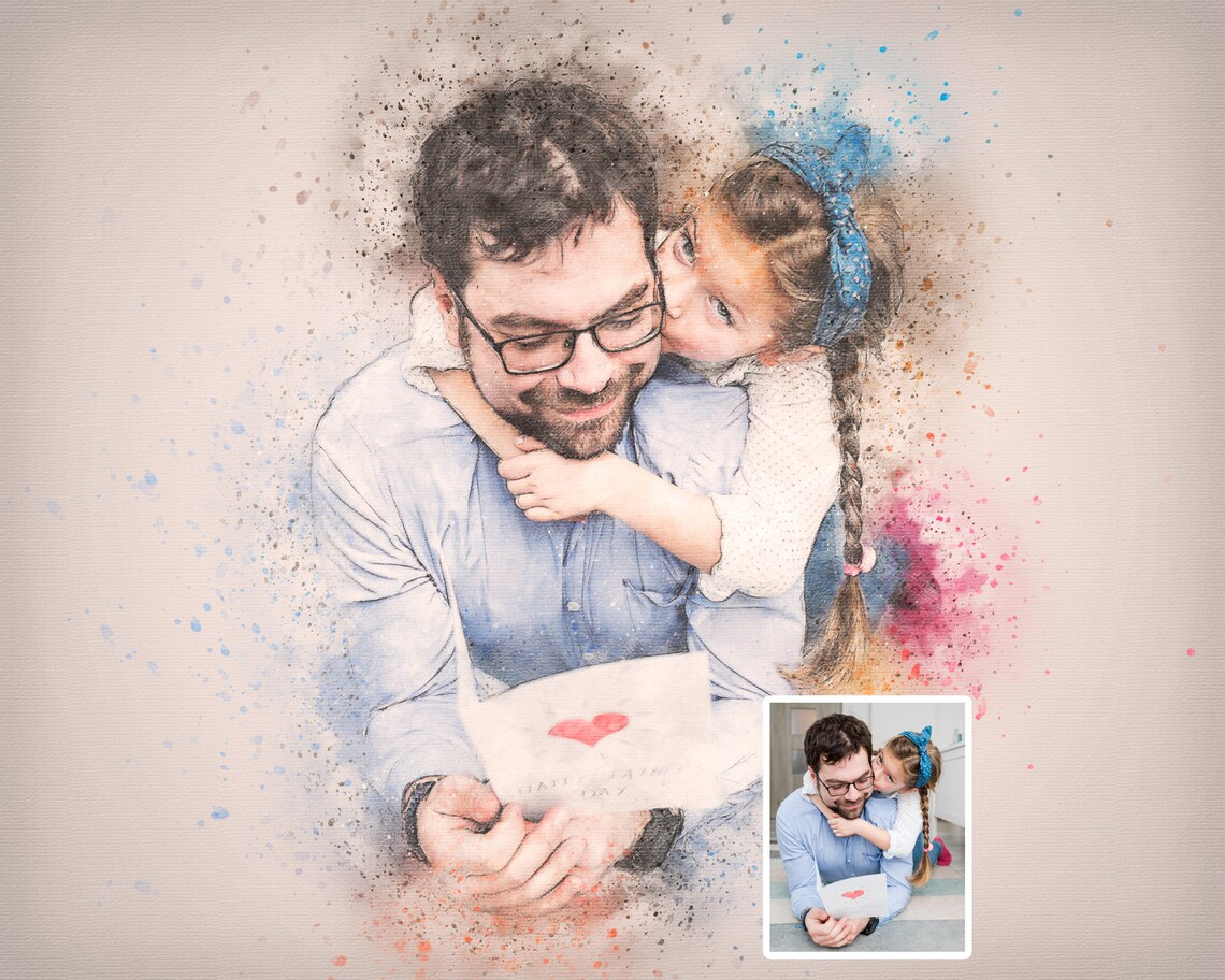 Daddy Portrait Custom Dad Drawing Fathers Day Portrait Family - Etsy