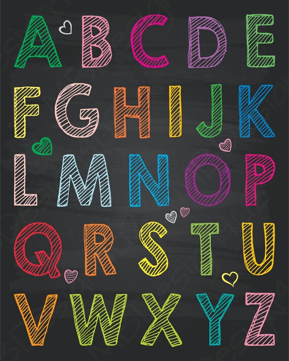 Chalk Drawing Alphabet Poster Blackboard ABC Art Chalkboard | Etsy