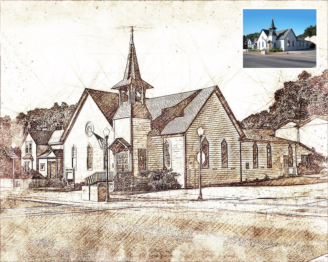 Church Portrait Photo to Art Chapel Portrait Church Sketch Chapel ...