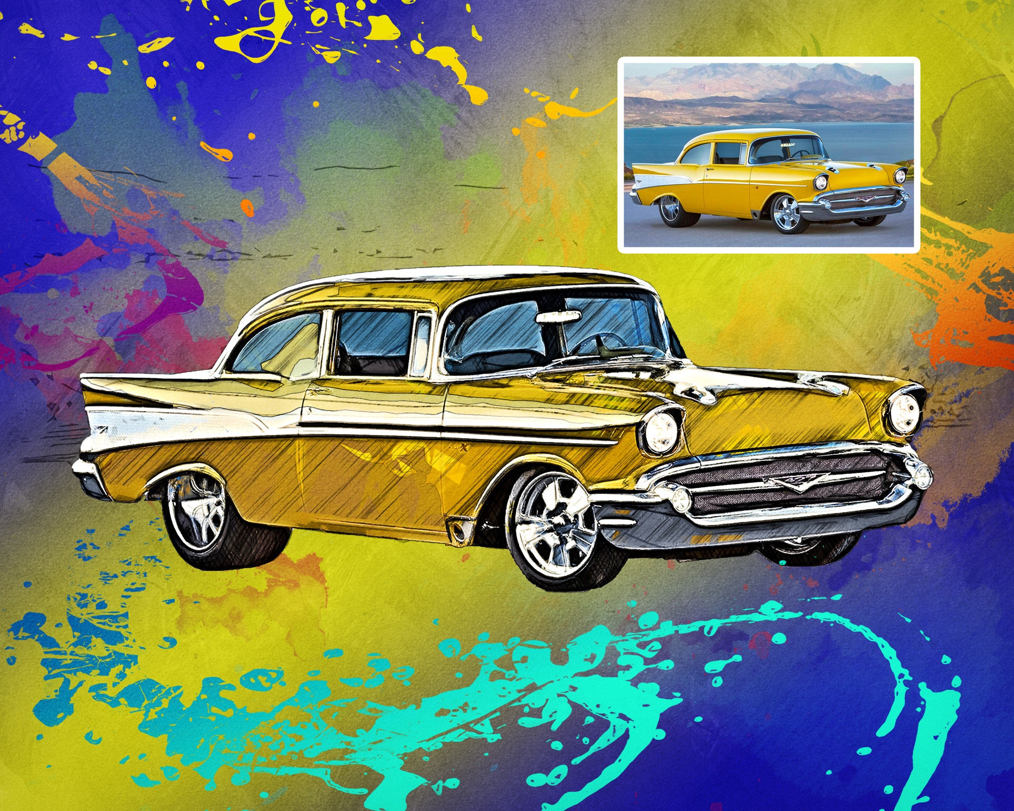 Muscle Car Portrait Custom Car Portrait Man Cave Decor Photo | Etsy