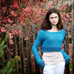 Turquoise Cropped Sweater, Women's Sweater, Knit Sweater, Women's ...