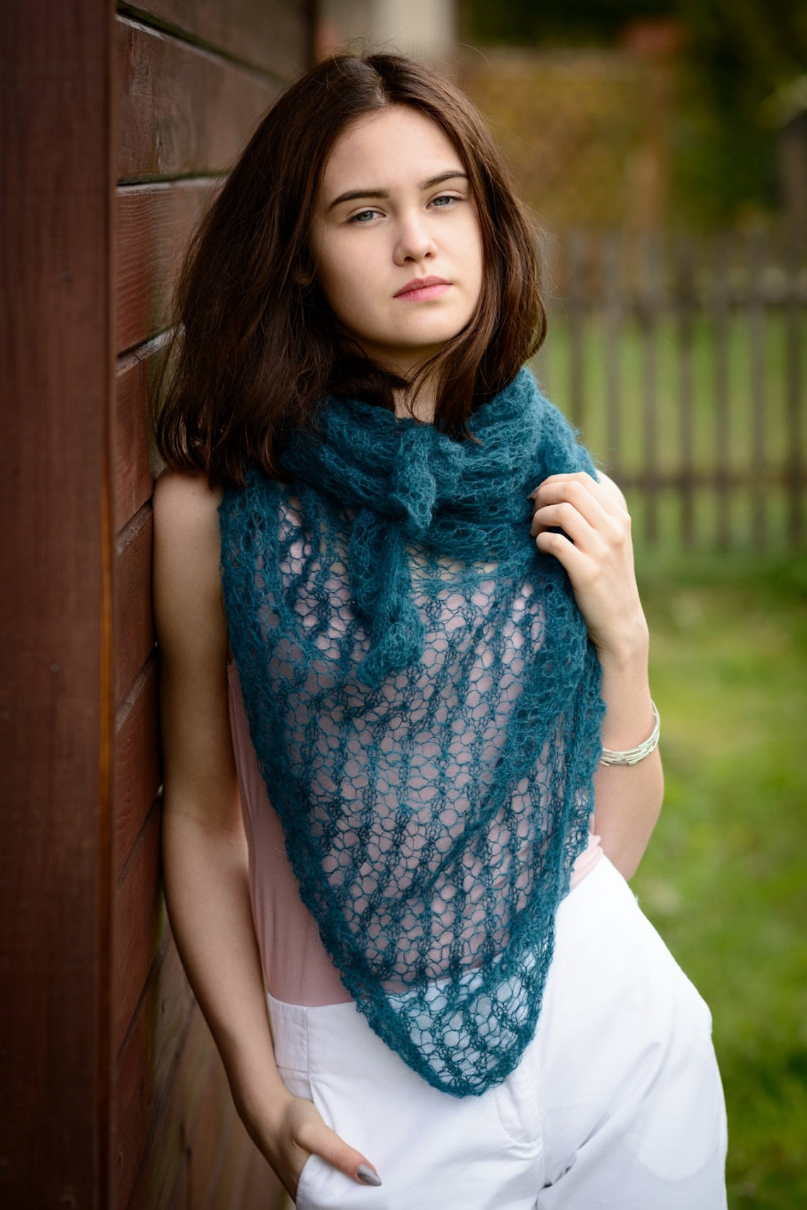 Mohair Scarf Hand Knit Merino Shawl Triangle-shaped Shawl | Etsy