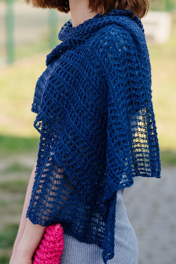 Denim Romantic Handmade Shawl Made With Thin Schurwool | Etsy