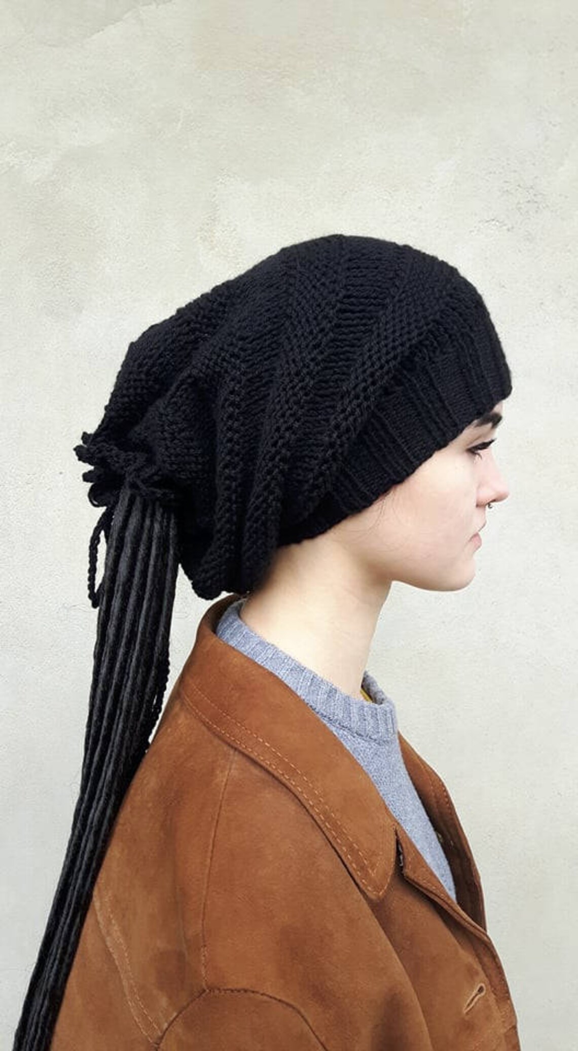 Black Dreadlocks Hat, Black Handmade Dreadlocks Knit Hat, Dreadlocks ...