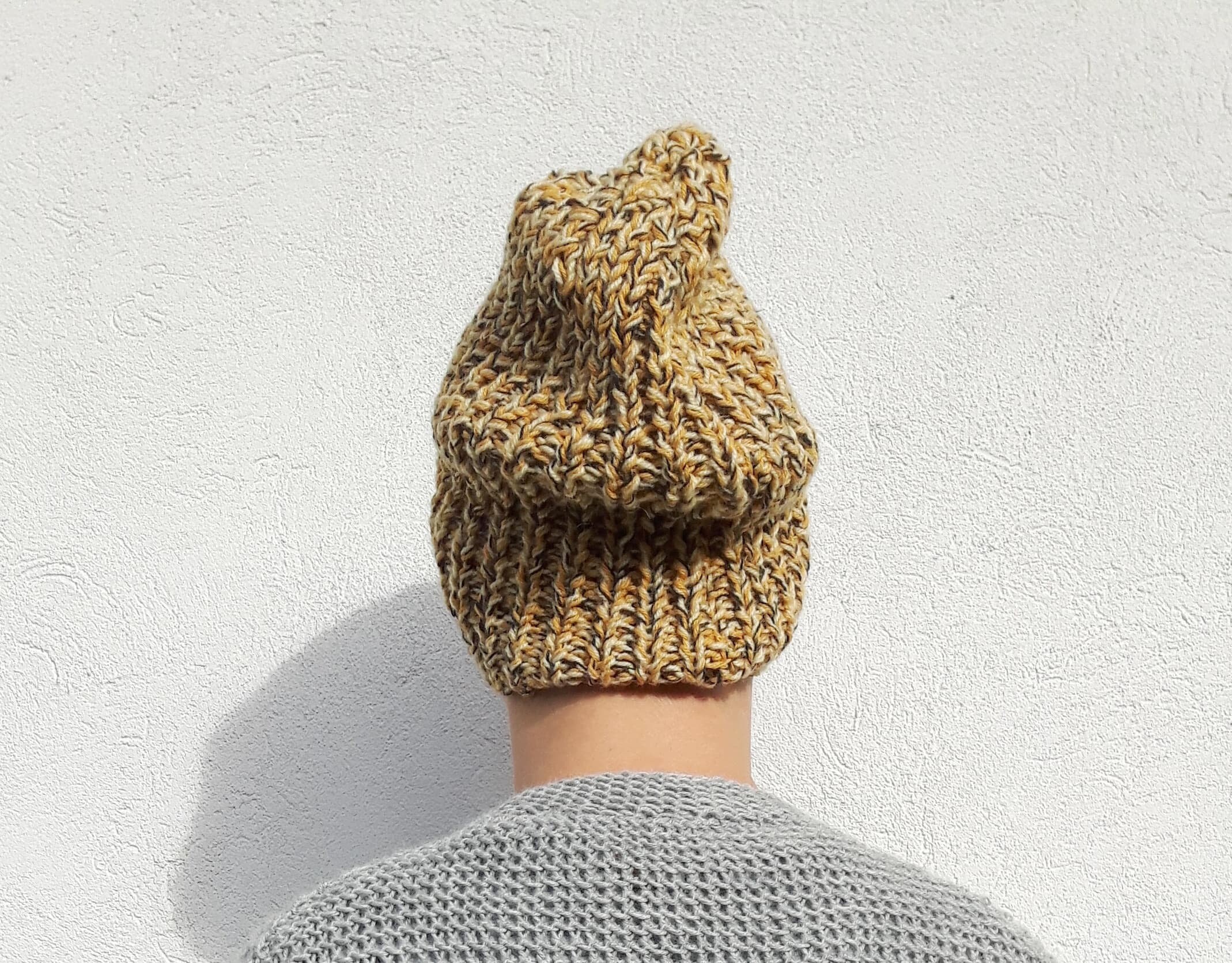 Mustard Buggy Hat, Chunky Hat, Stocking Knit Hat, Handmade Knit Beanie, Gift for Him, Slouchy ...