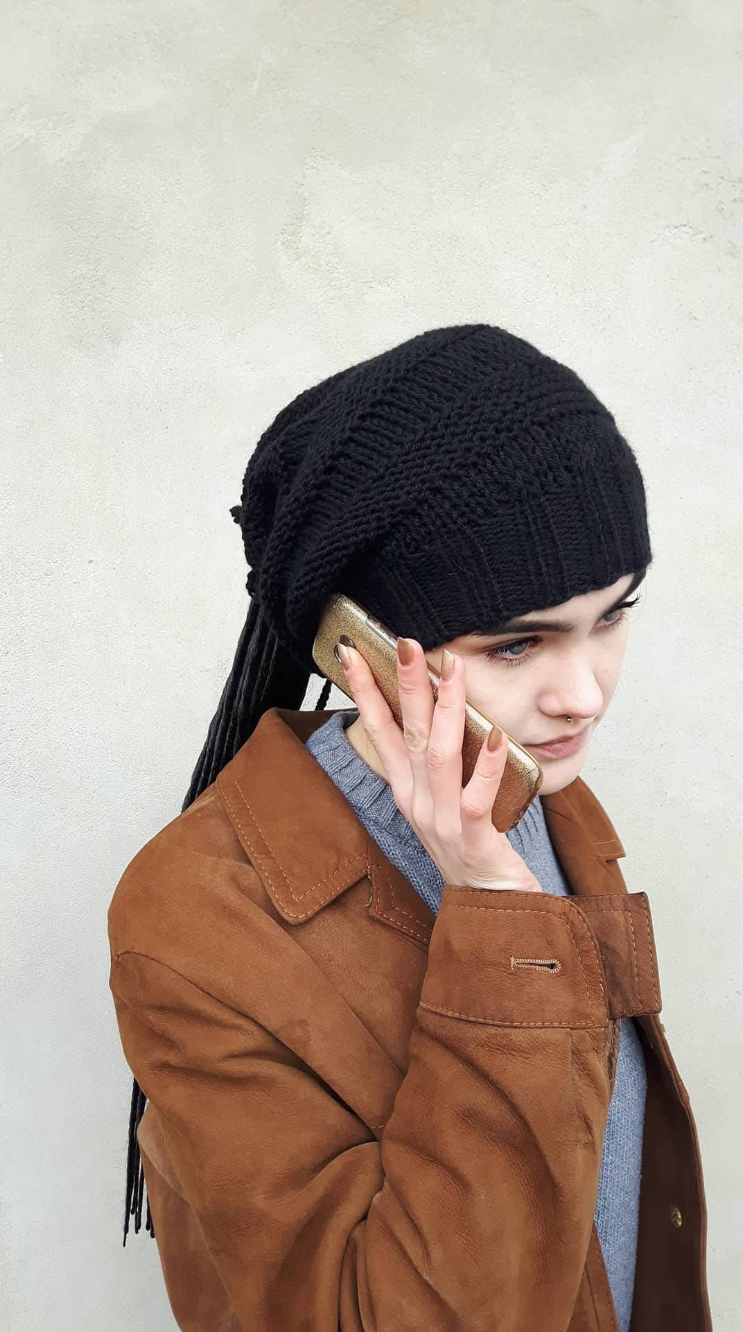 Black Dreadlocks Hat, Black Handmade Dreadlocks Knit Hat, Dreadlocks ...
