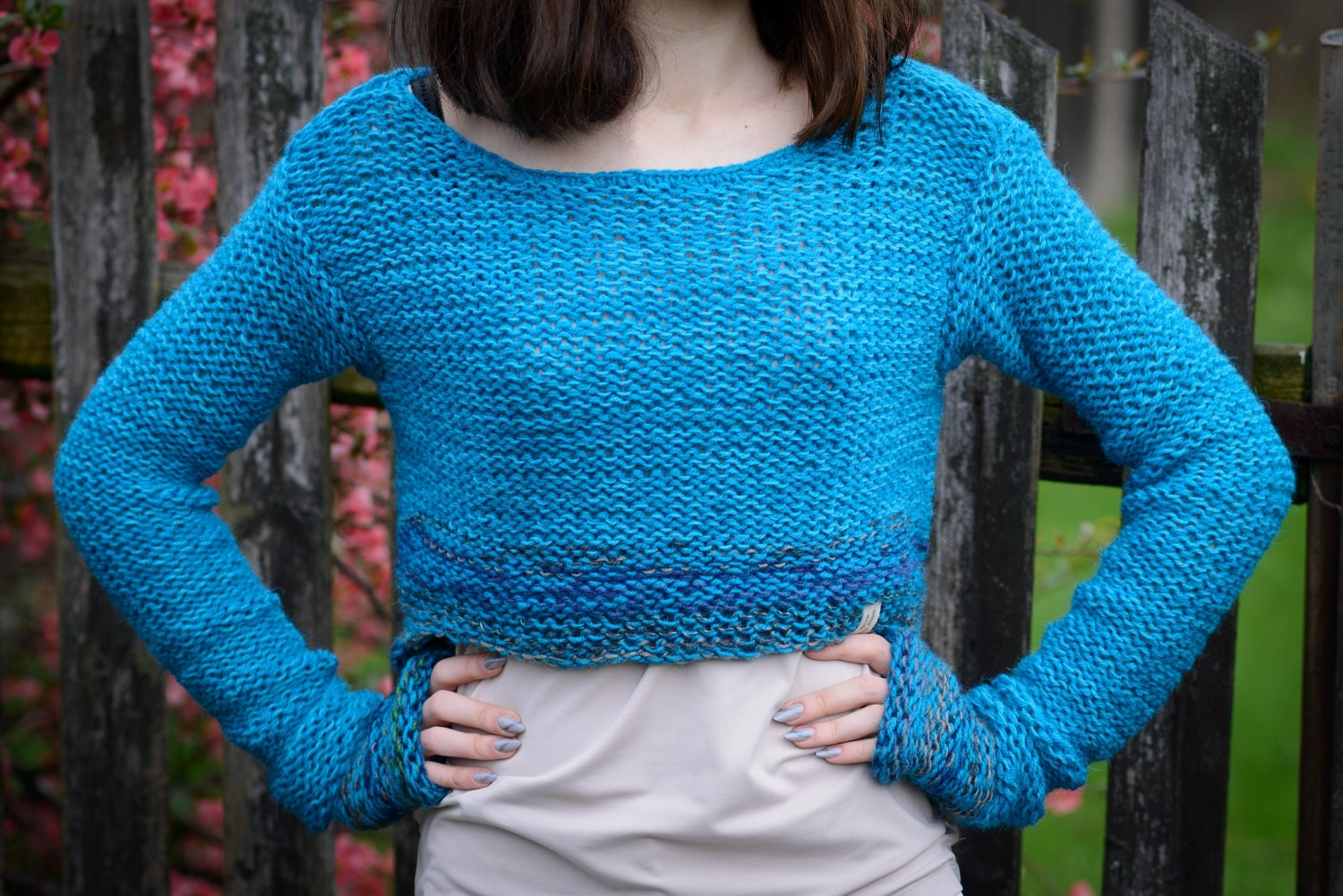 Turquoise Cropped Sweater, Women's Sweater, Knit Sweater, Women's ...