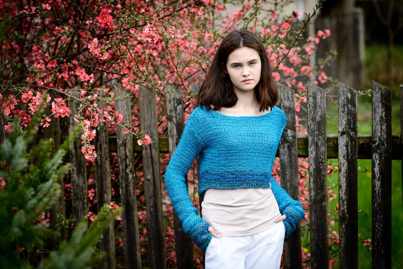 Turquoise Cropped Sweater, Women's Sweater, Knit Sweater, Women's ...