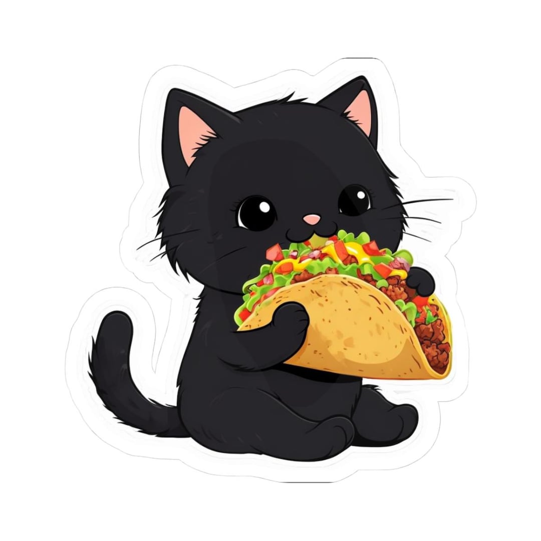TACOCAT, Black Cat Eating Taco, Whimsical, Fun Sticker, Cat Lover Gift ...