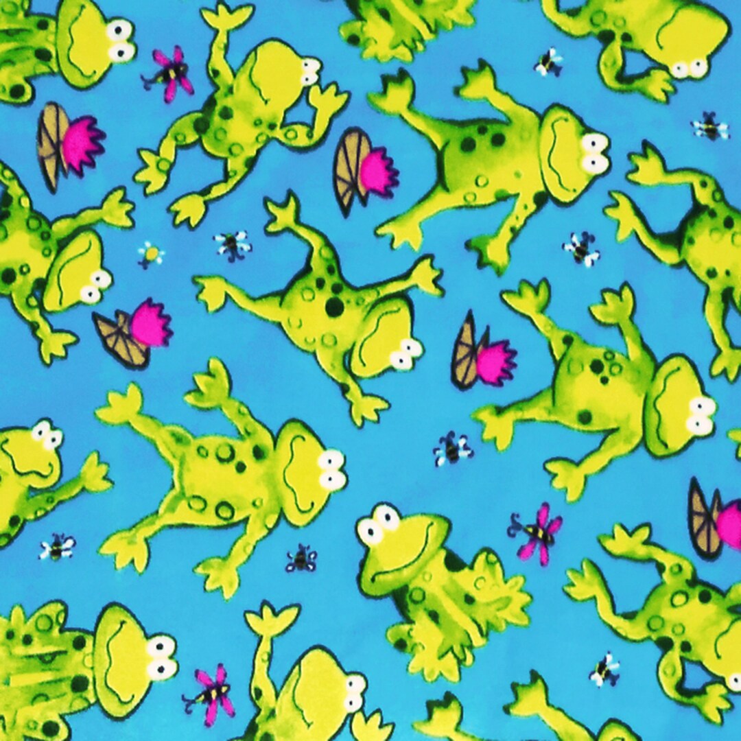 Frogs Blue Printed Fleece Fabric Sold by the Yard & Bolt Ideal for ...