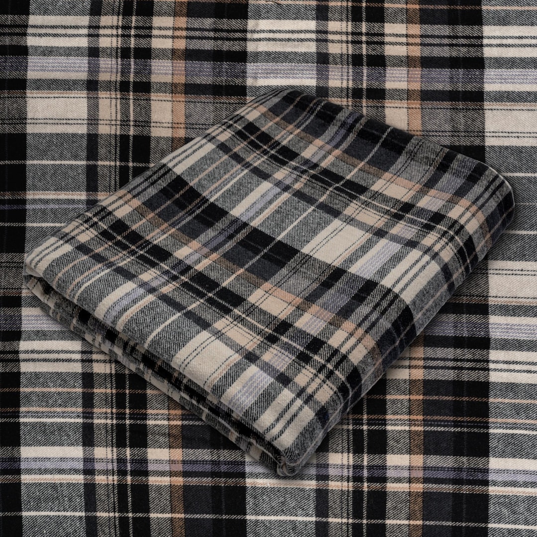 Tan and Black Plaid Flannel Fabric by the Yard | 60" Wide - Etsy