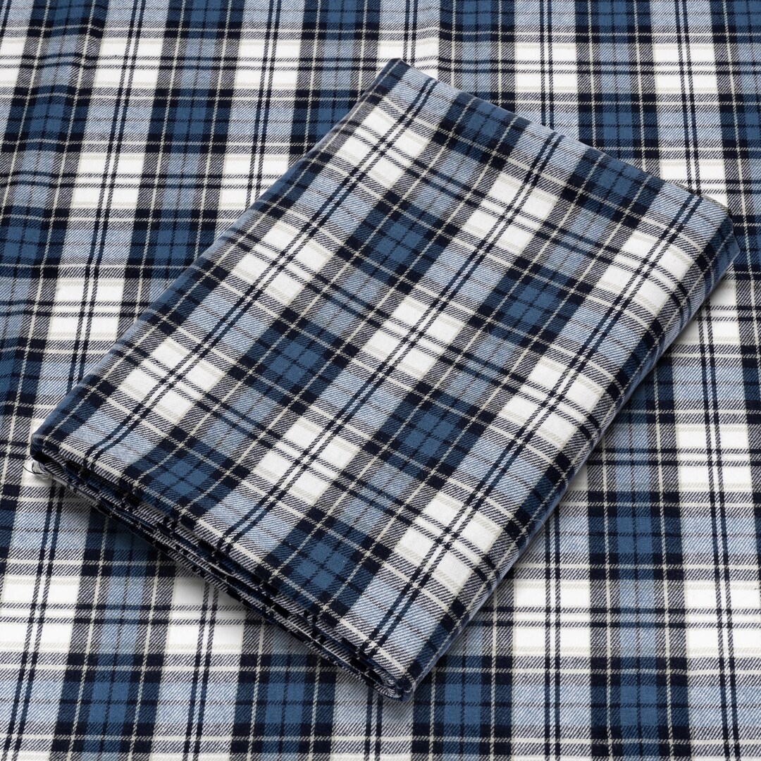 Blue and White Plaid Flannel Fabric by the Yard | 60" Wide - Etsy