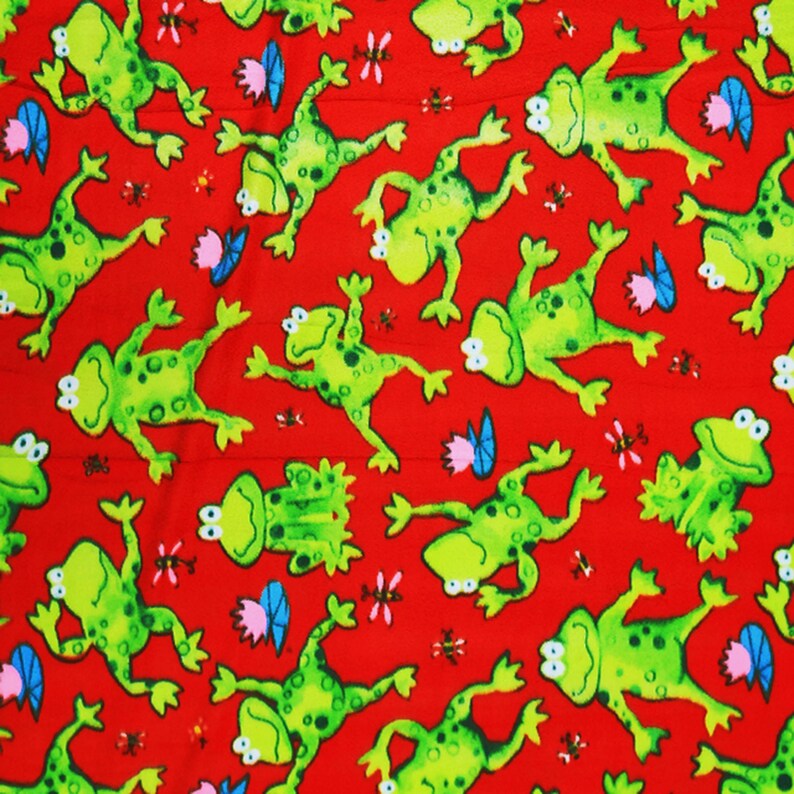 Frogs Red Childrens Kids Print Fleece Fabric - 60