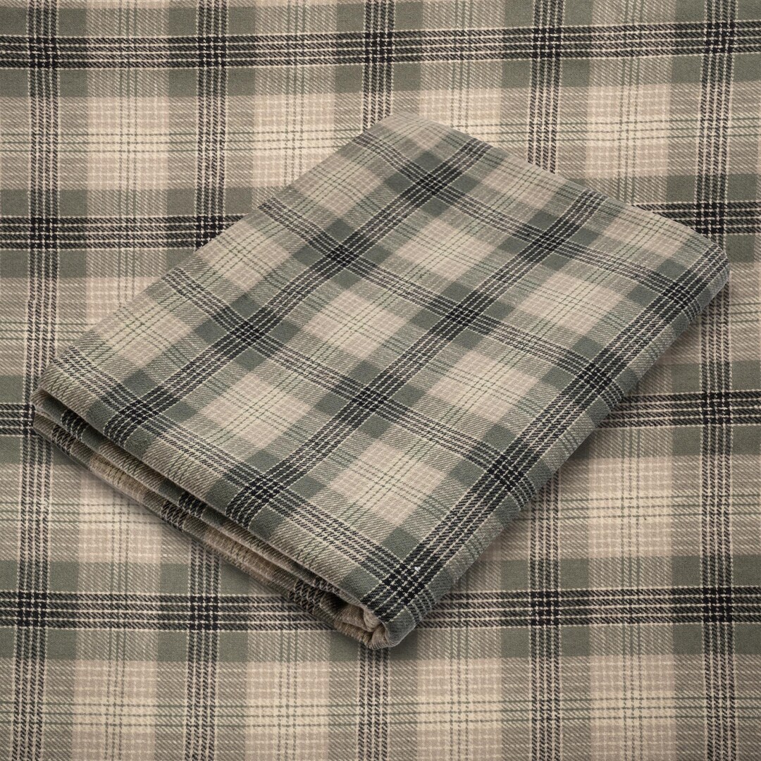 Tan and Olive Green Tartan Plaid Flannel Fabric - 60" Wide - 100% ...