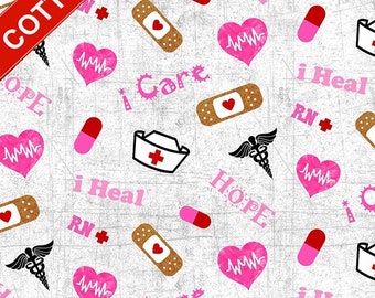 Pink Nurse Bandaid Fabric Pink Nurse Repeat With Syringes and Bandages ...