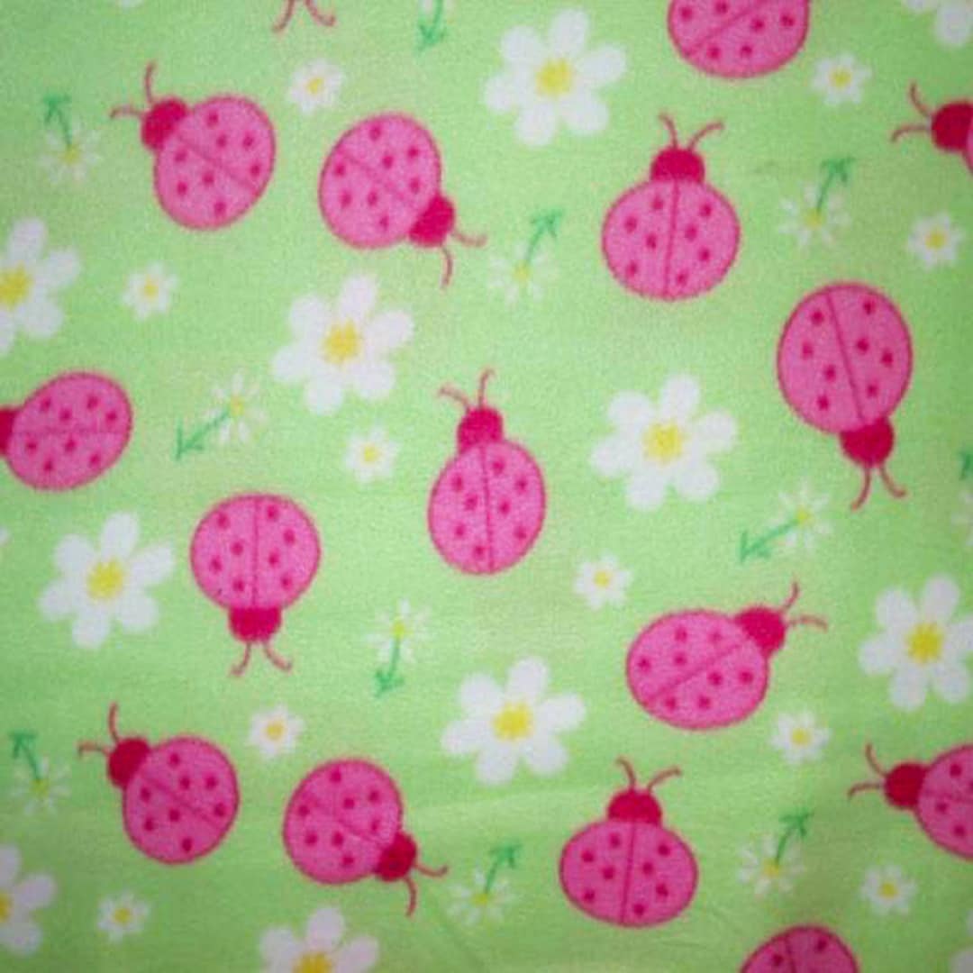 Lady Bugs and Daisy Mint Fleece Fabric Sold by the Yard & Bolt Ideal ...
