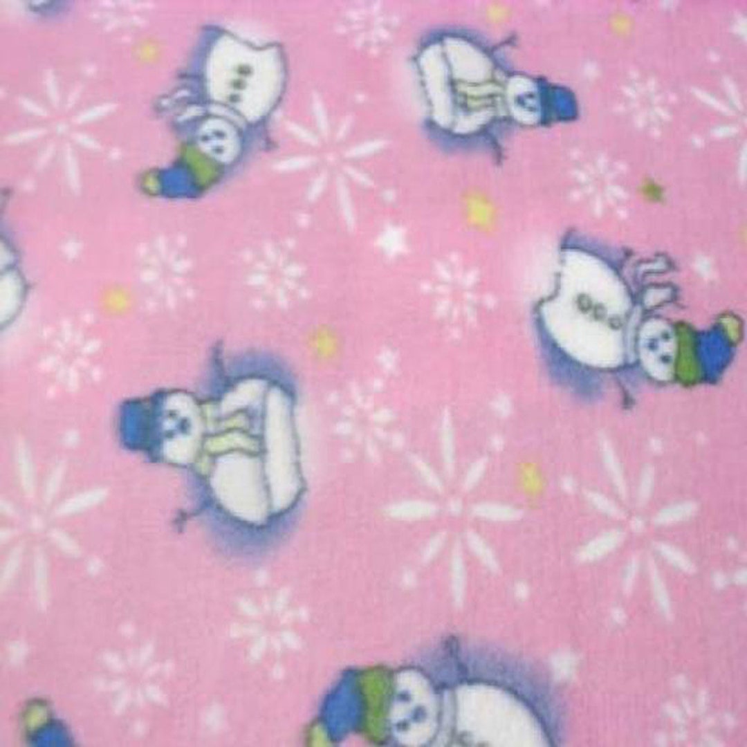 Snowman on Baby Pink Christmas Fleece Fabric - 60" Wide - 100% ...