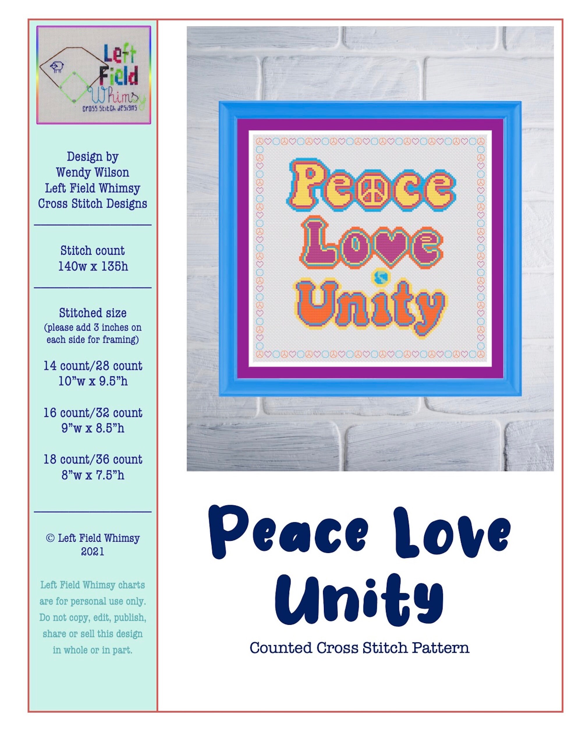 Peace Love Unity / digital cross-stitch pattern / instant | Etsy
