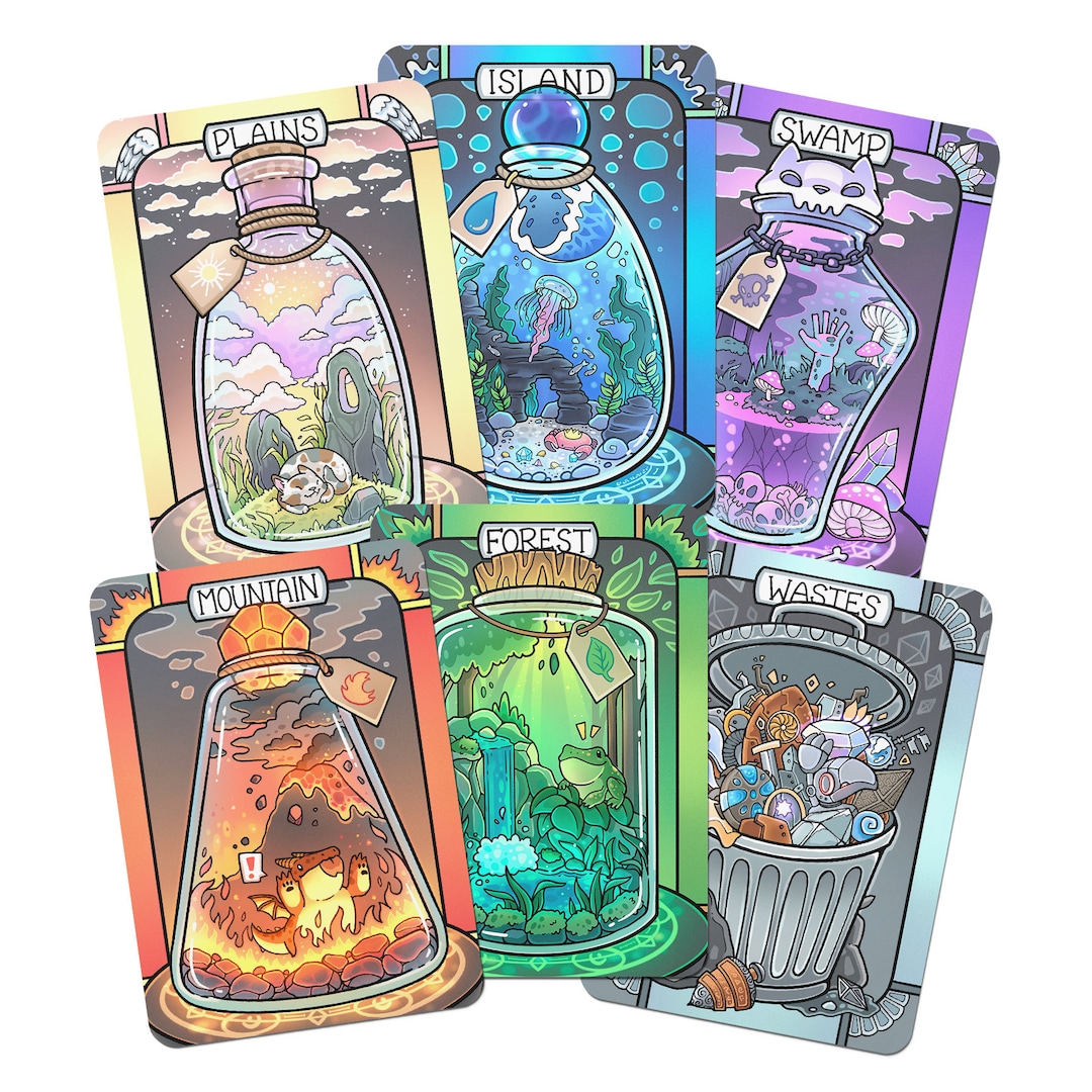 One of Each Basic Land // 6 Illustrated Cards for Magic the Gathering ...