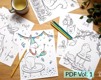 Print and Color Set of 24 Coloring Illustrations VOLUME 2 - Etsy