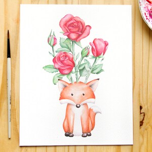 Red Fox Red Roses Original Reproduction Illustration Printed on 8 X 10 ...