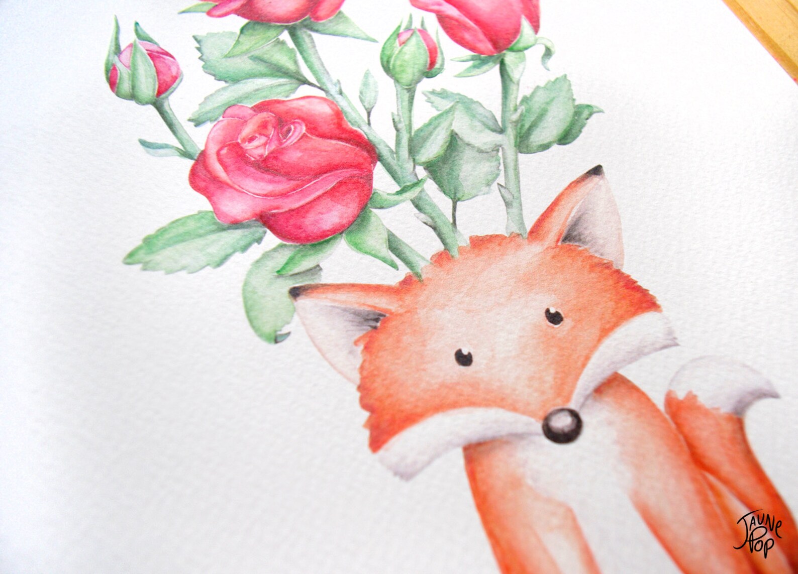 Red fox Red roses Original reproduction Illustration printed | Etsy