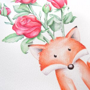 Red Fox Red Roses Original Reproduction Illustration Printed on 8 X 10 ...