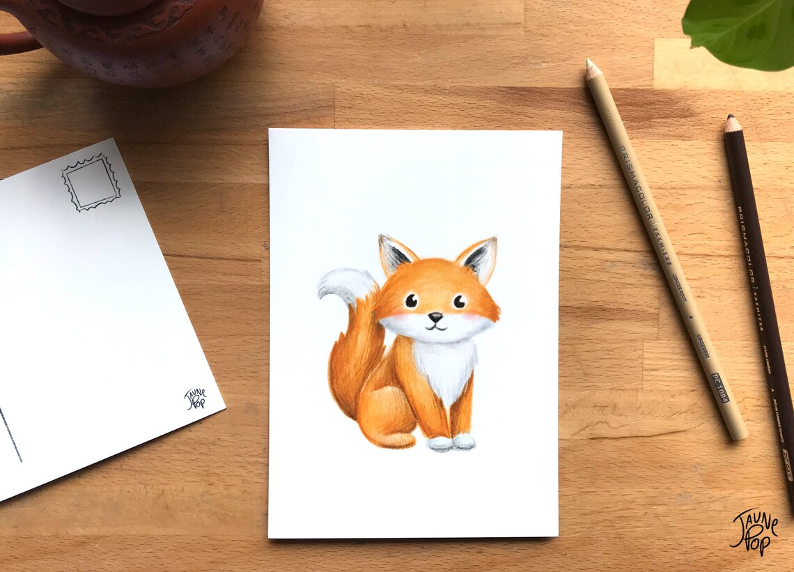 Red Fox on Postcard That Can Serve as a Small Poster 5x7 Cute - Etsy