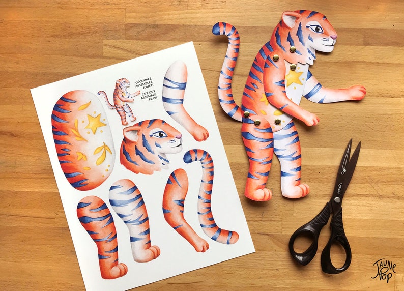 Download: Tiger Articulated Puppet to Print on Cardboard and | Etsy