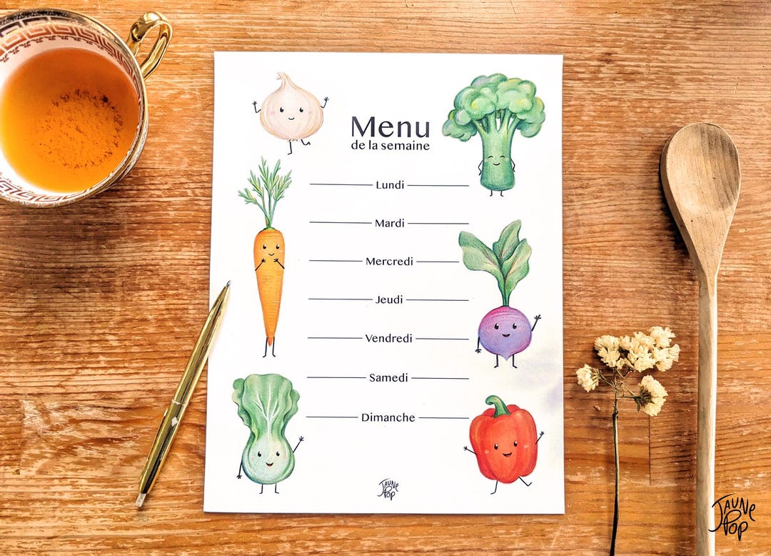 Printable VEGETABLE Weekly Menu - Food Themed Meal Planning Document ...
