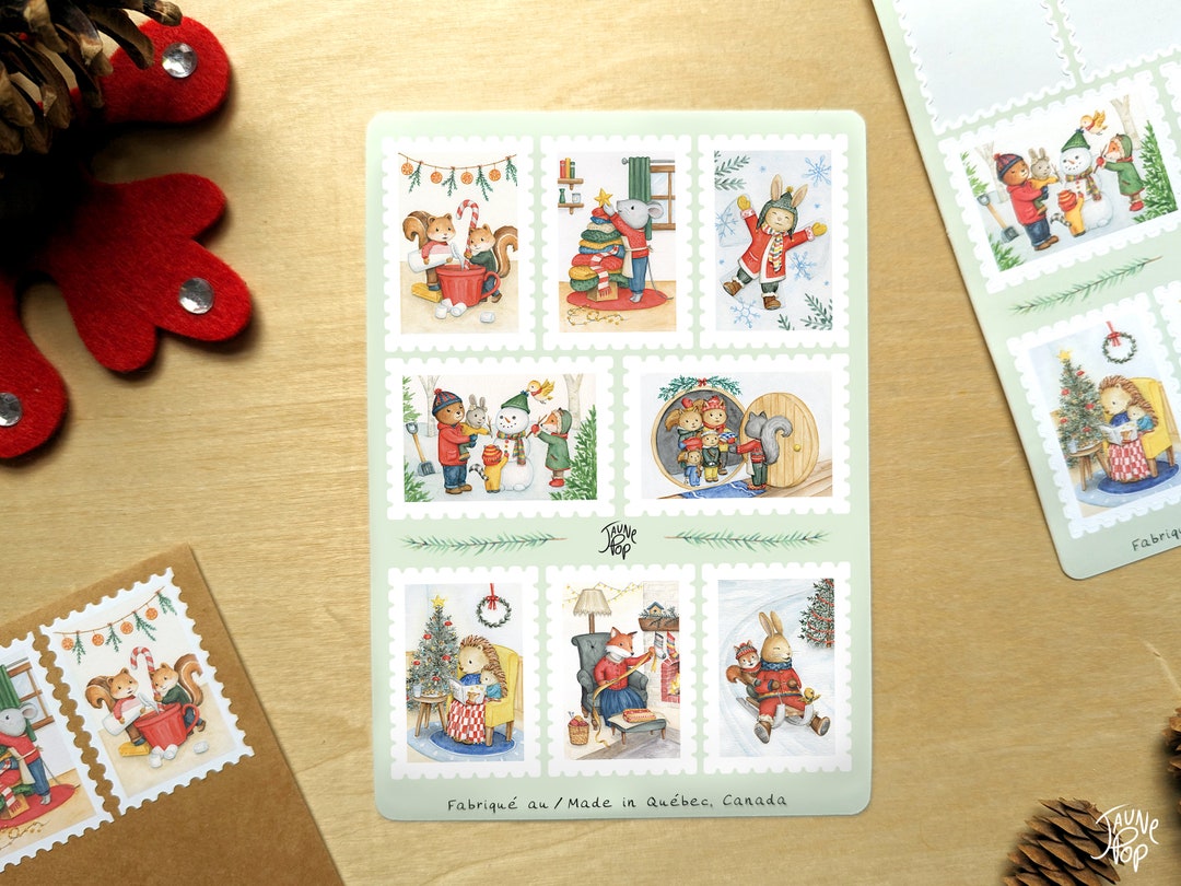 Christmas Stamp Stickers, Cute Watercolor Illustrations to Decor Your ...