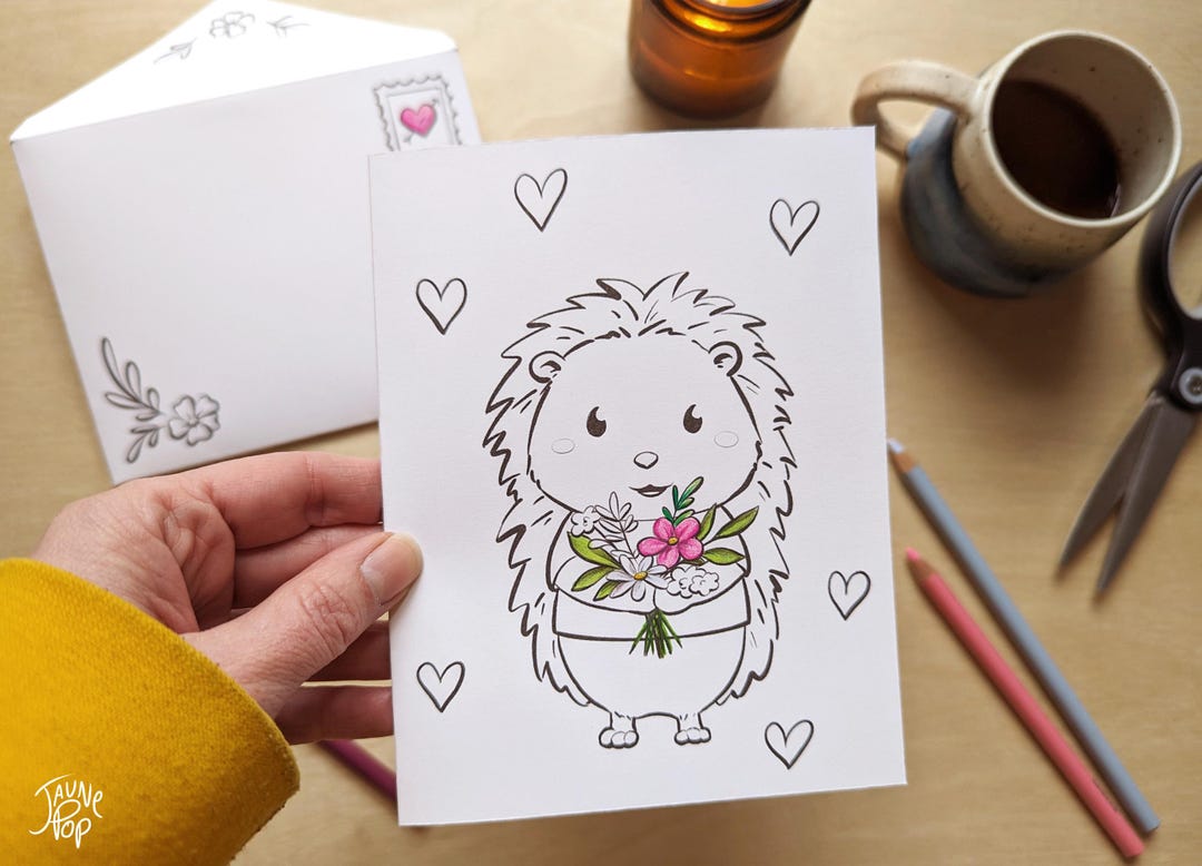Printable Hedgehog Card to Color – Download, Print & Make – PDF and JPG ...