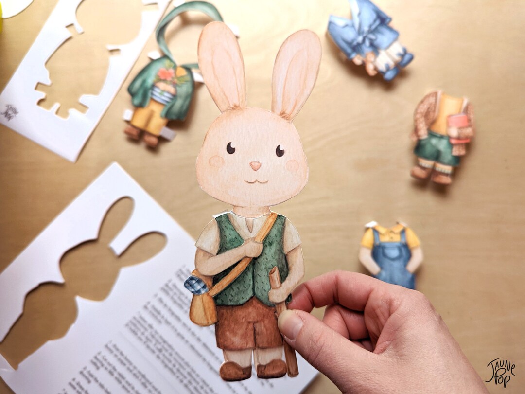 Rabbit Paper Doll to Dress Up, Painted With Watercolors, Printable PDF ...