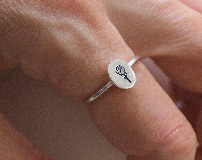 Rose Hand Stamped Ring Sterling Silver Stacking Ring Hand Stamped ...