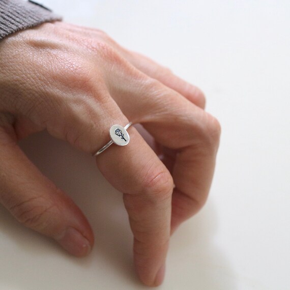 Rose Hand Stamped Ring Sterling Silver Stacking Ring Hand - Etsy