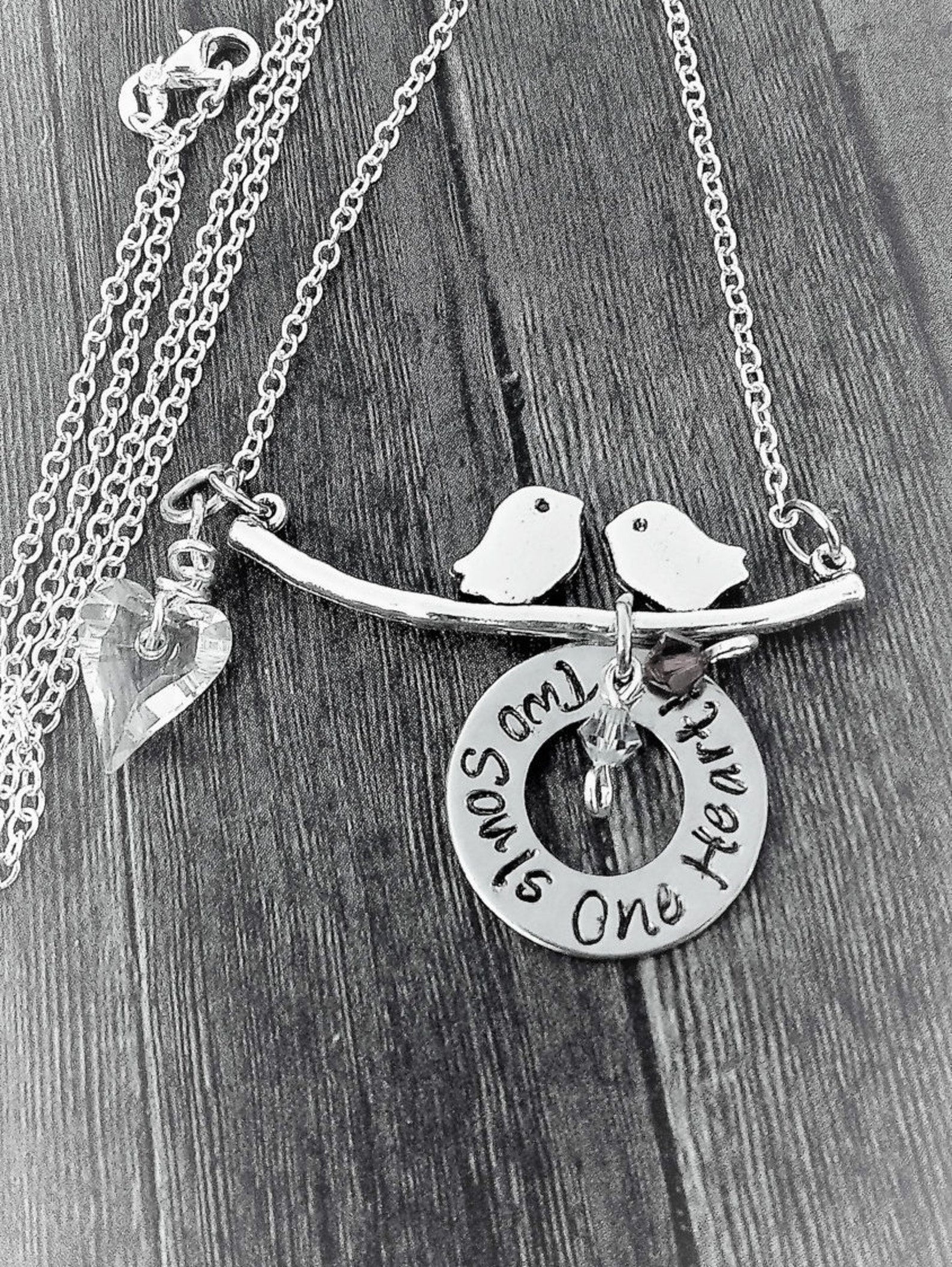 Customized Two Souls One Heart Charm Necklace Valentine's | Etsy
