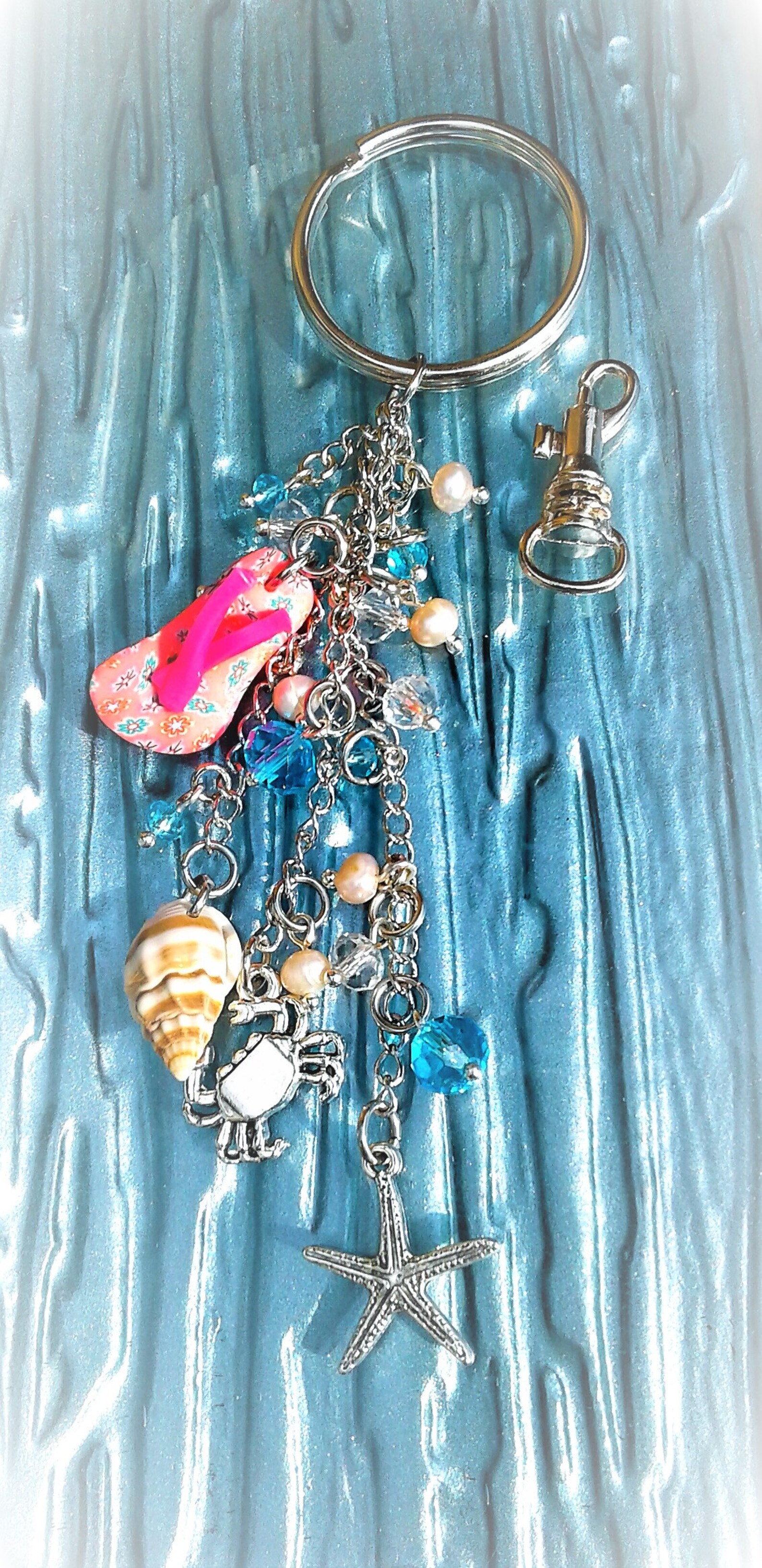 Flip Flop Beach Keychain Beach Lover Key Ring Starfish Zipper - Etsy