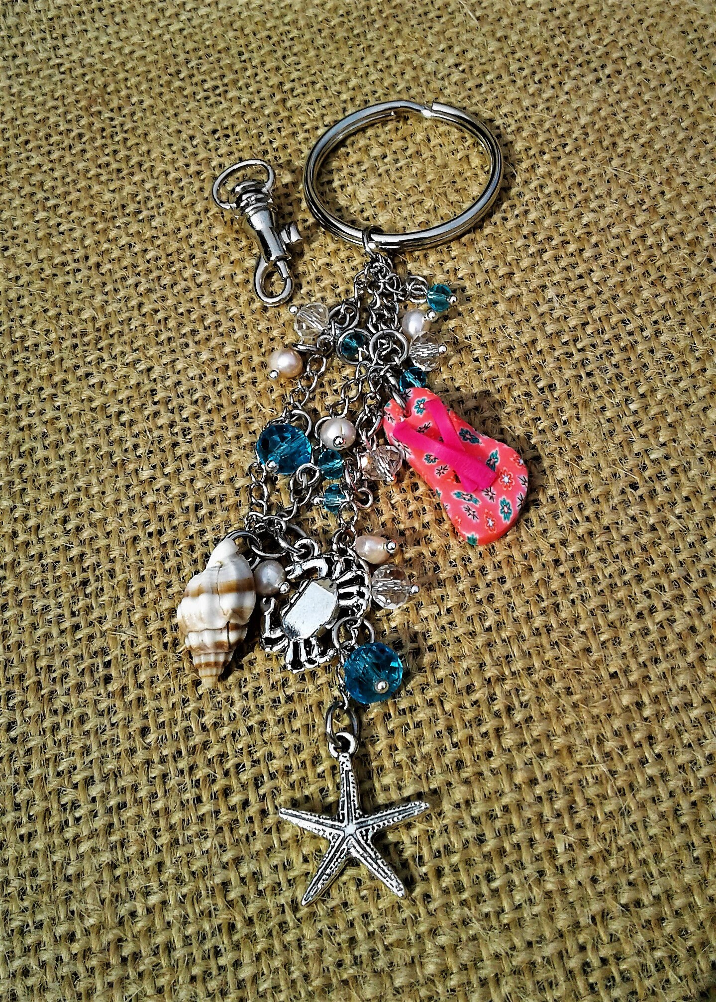 Flip Flop Beach Keychain Beach Lover Key Ring Starfish Zipper - Etsy