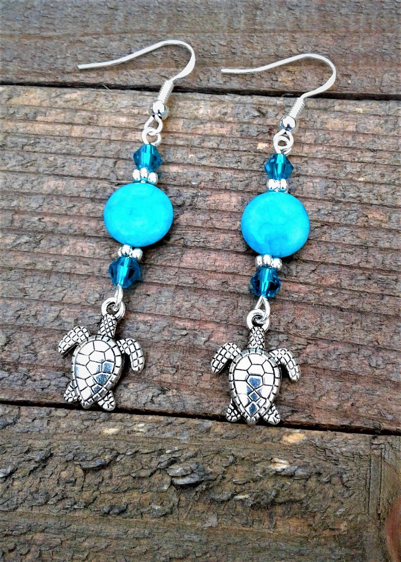 Sea Turtle Earrings Beach Earrings Blue Jasper Beach Earrings - Etsy