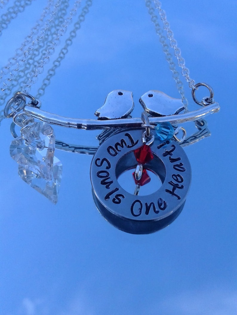 Customized Two Souls One Heart Charm Necklace Valentine's | Etsy