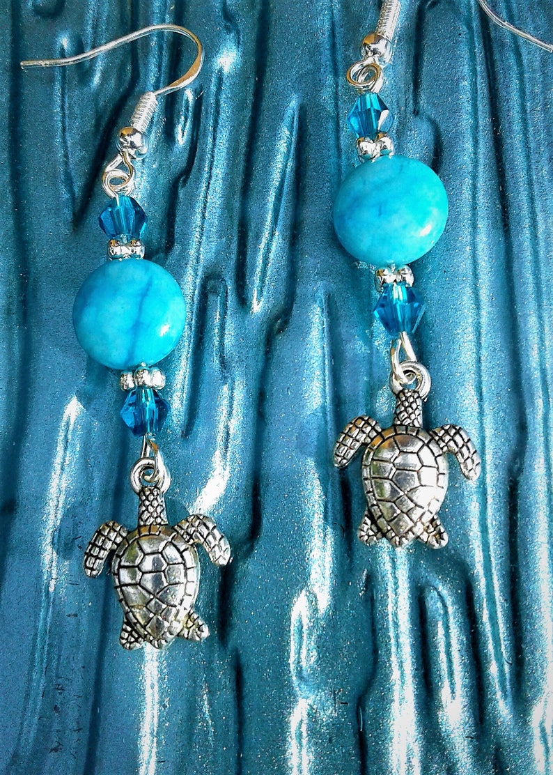 Sea Turtle Earrings Beach Earrings Blue Jasper Beach Earrings - Etsy