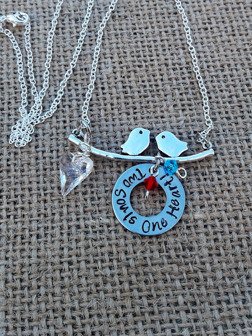 Customized Two Souls One Heart Charm Necklace Valentine's - Etsy
