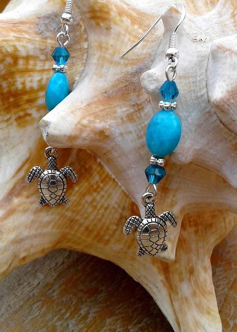 Sea Turtle Earrings Beach Earrings Blue Jasper Beach Earrings - Etsy