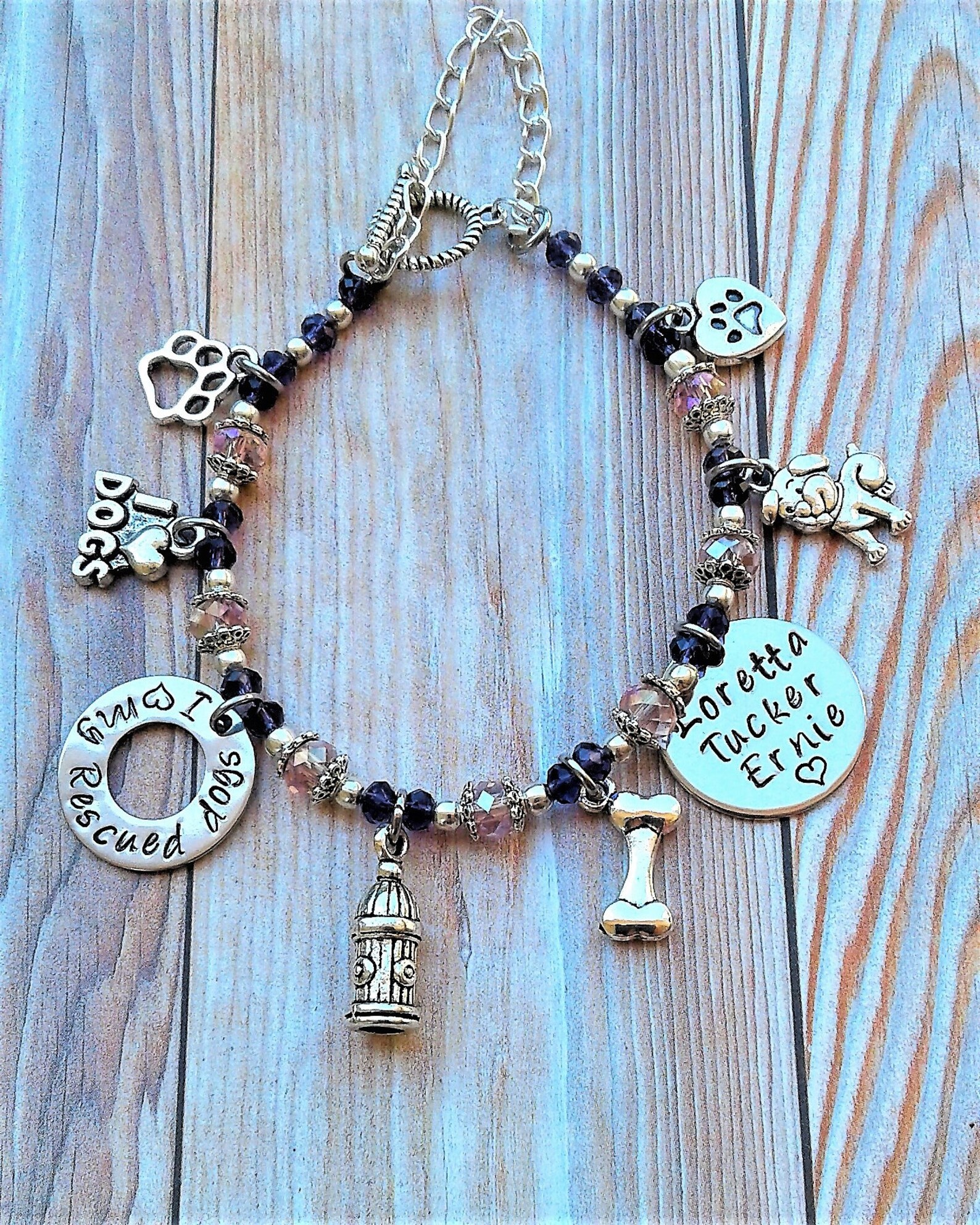 Rescued Dog Charm Bracelet Customized Dog Bracelet Love My - Etsy