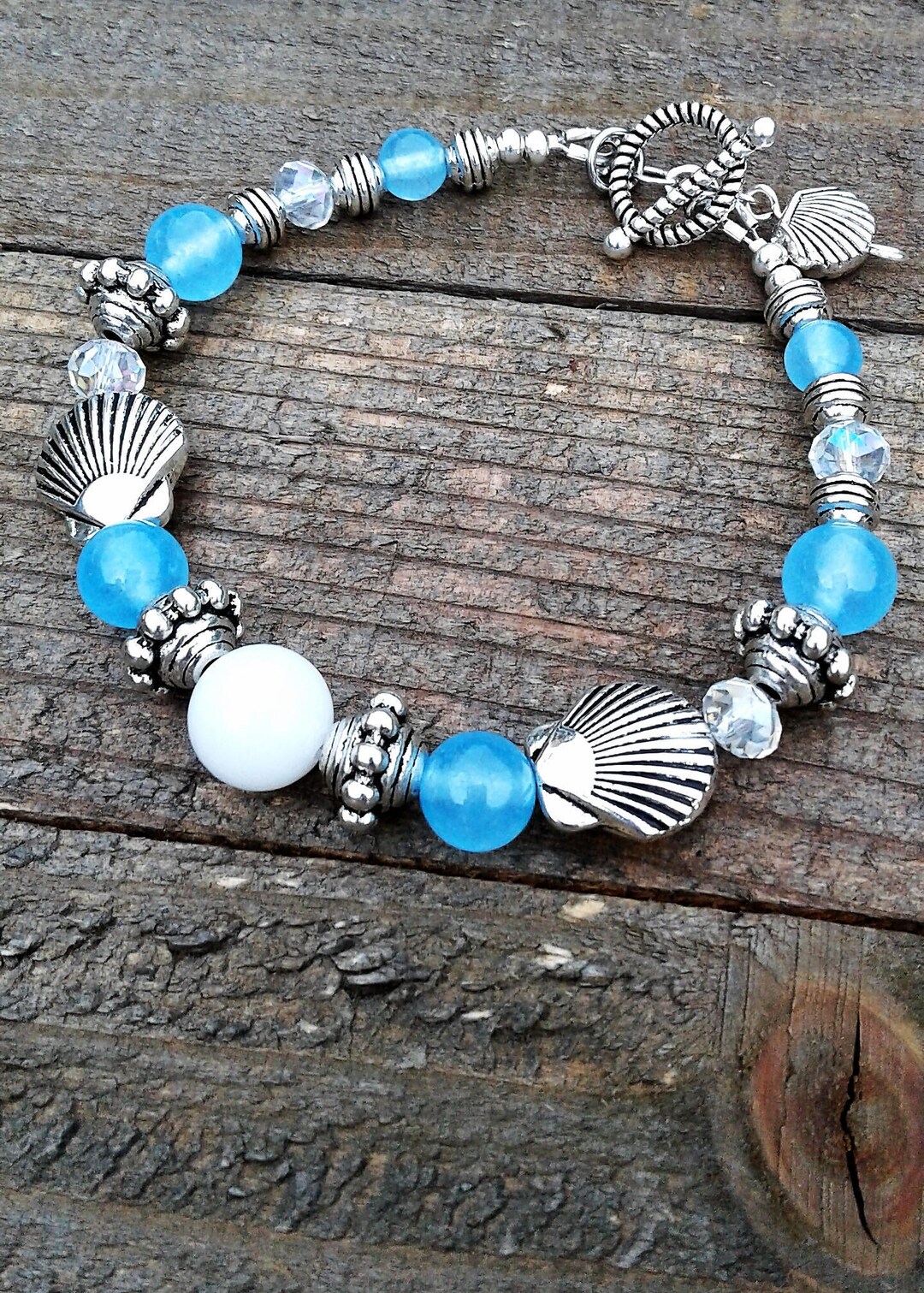Beach Bracelet, Brazilian Aquamarine Bracelet, Clam Shell Charm ...