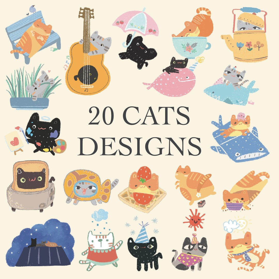 20 Cat Bundle Design, Doodle Clip-art, Digital Planner, Printable ...